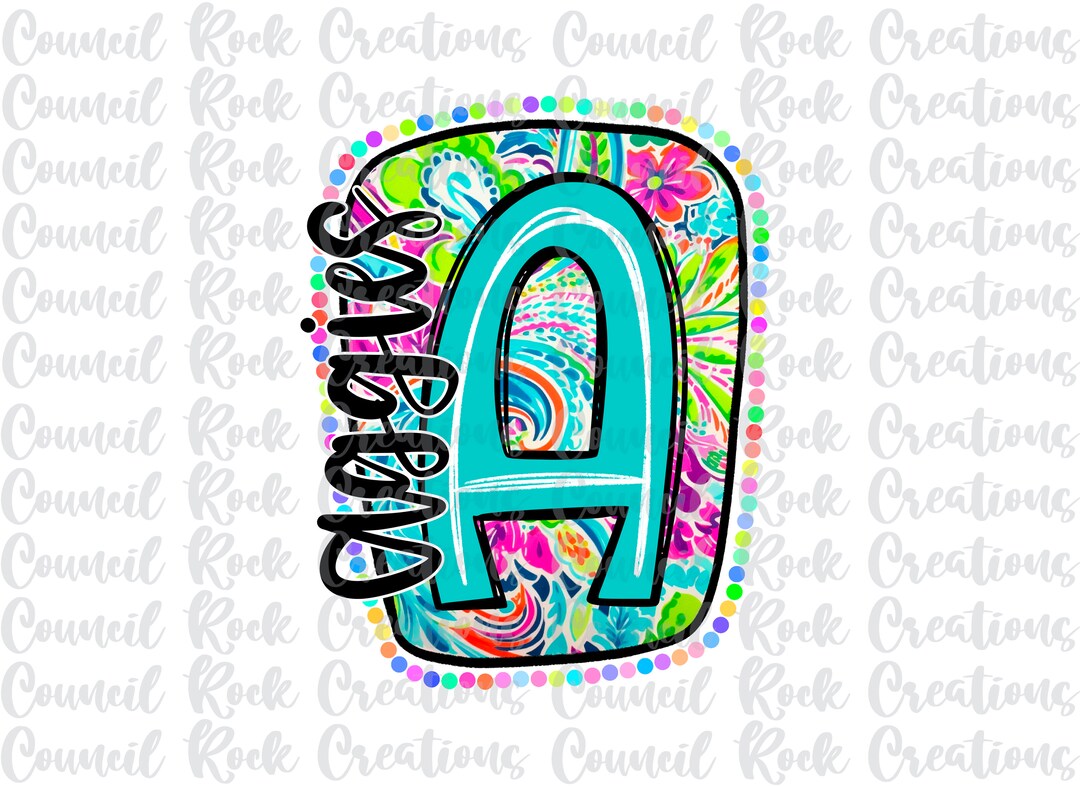 Aggies A Scribble Letter PNG, Bright Paisley Floral Background, DTF ...
