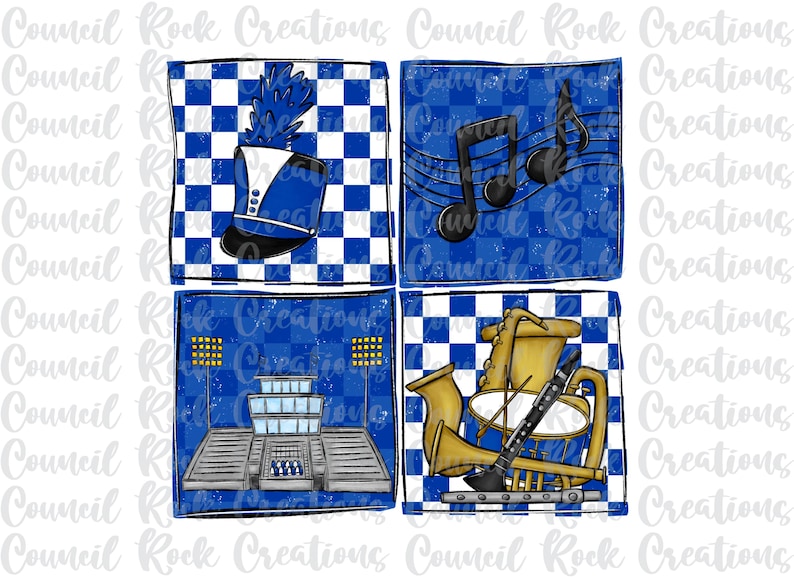 Marching Band PNG, Checkered Boxes, Band Hat, Music Notes, Instruments ...
