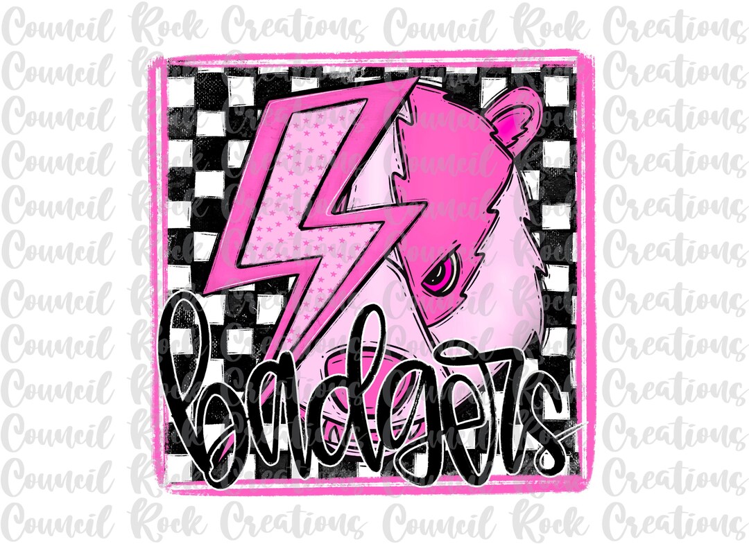 Pink Badgers PNG, Lightning Bolt, Checkered, Mascot, Stars, School ...