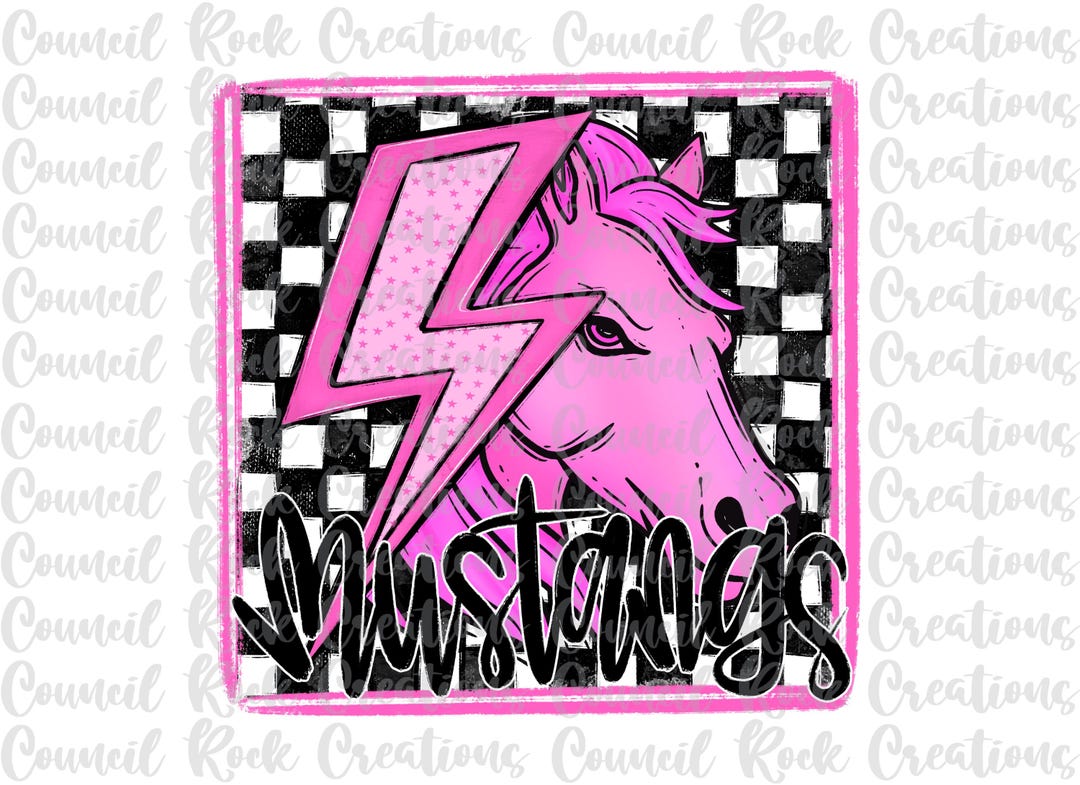 Pink Mustangs PNG, Lightning Bolt, Checkered, Mascot, Stars, School ...