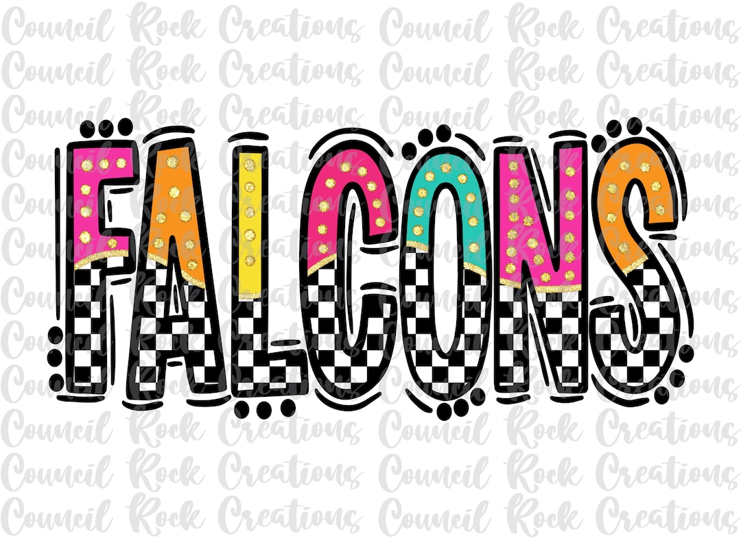 Falcons Png, Checkered, Bright Doodle Letters, Glitter Gold Dots ...