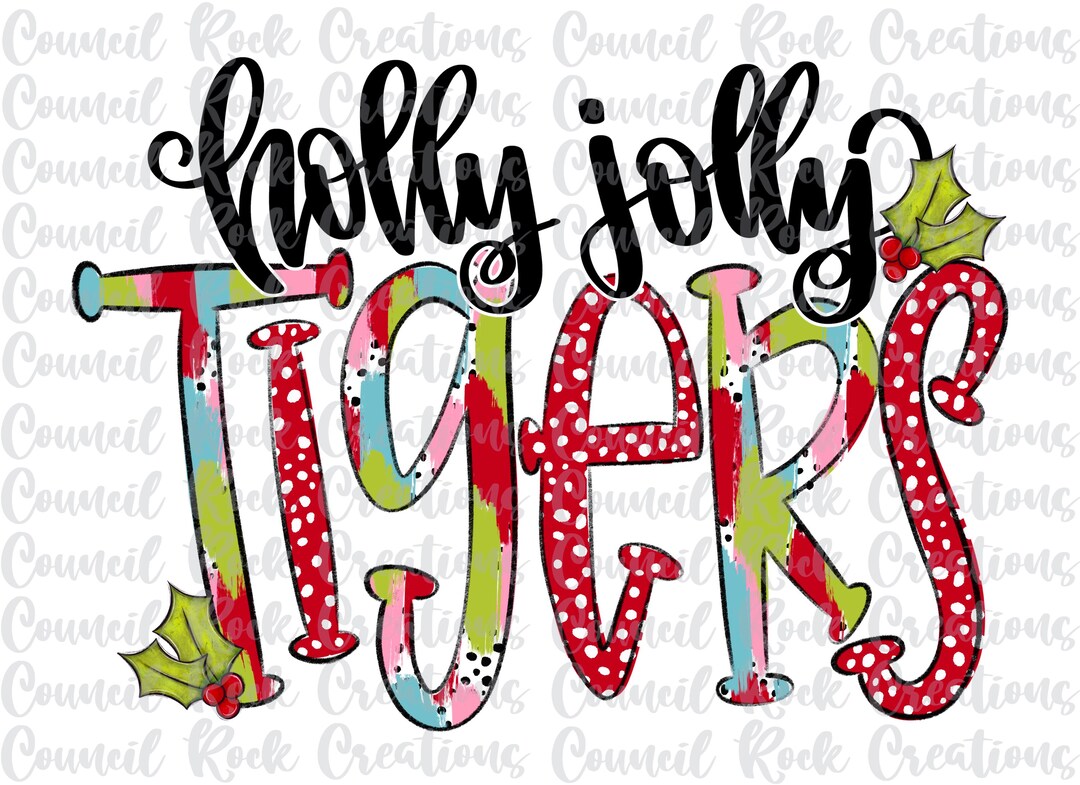 Holly Jolly Tigers PNG, Christmas, Brushstrokes, Dalmatian Dots, Hand ...