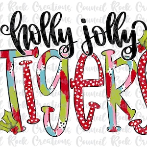 Holly Jolly Tigers PNG, Christmas, Brushstrokes, Dalmatian Dots, Hand ...