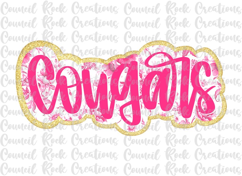 Cougars Png, Pink Floral, Glitter, Hand Lettered, Mascot, School Spirit ...