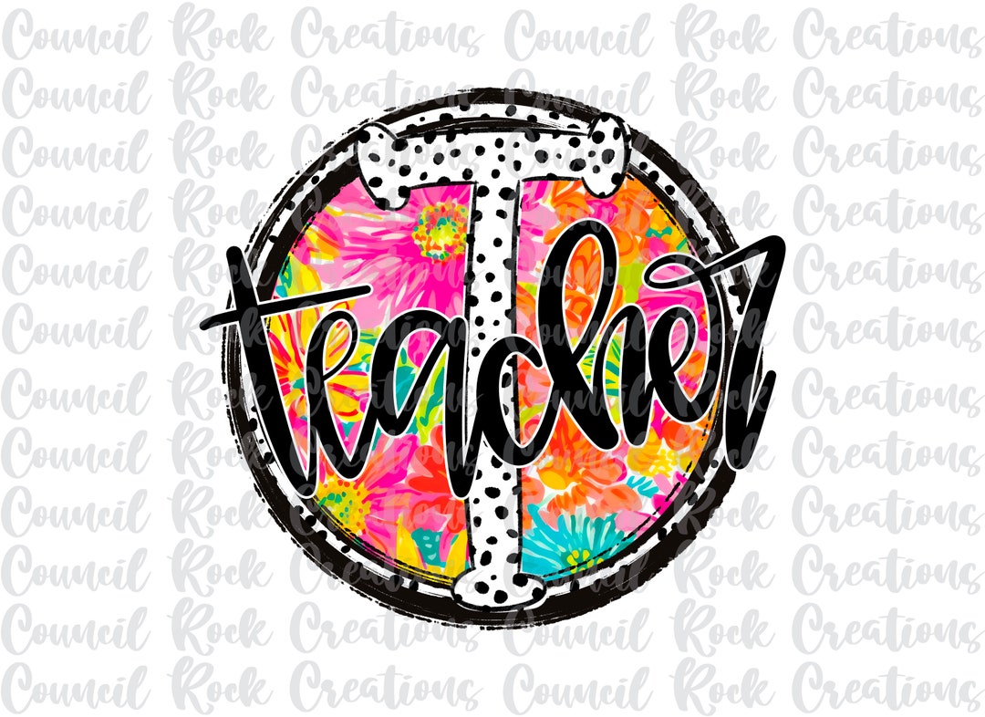 Teacher Png, Dalmatian Dots Doodle Letter, Bright Tropical Floral ...