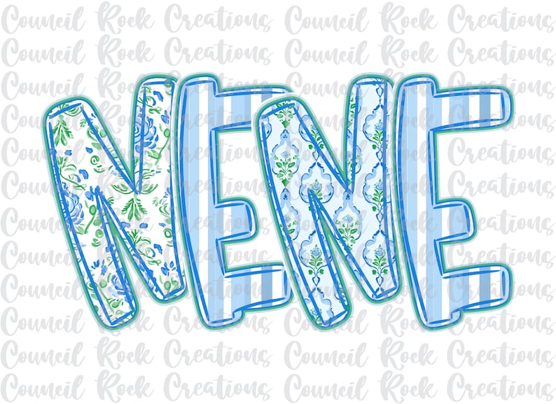 Nene Png, Blue Floral, Stripes, Hand Lettered, Mothers Day, Digital ...