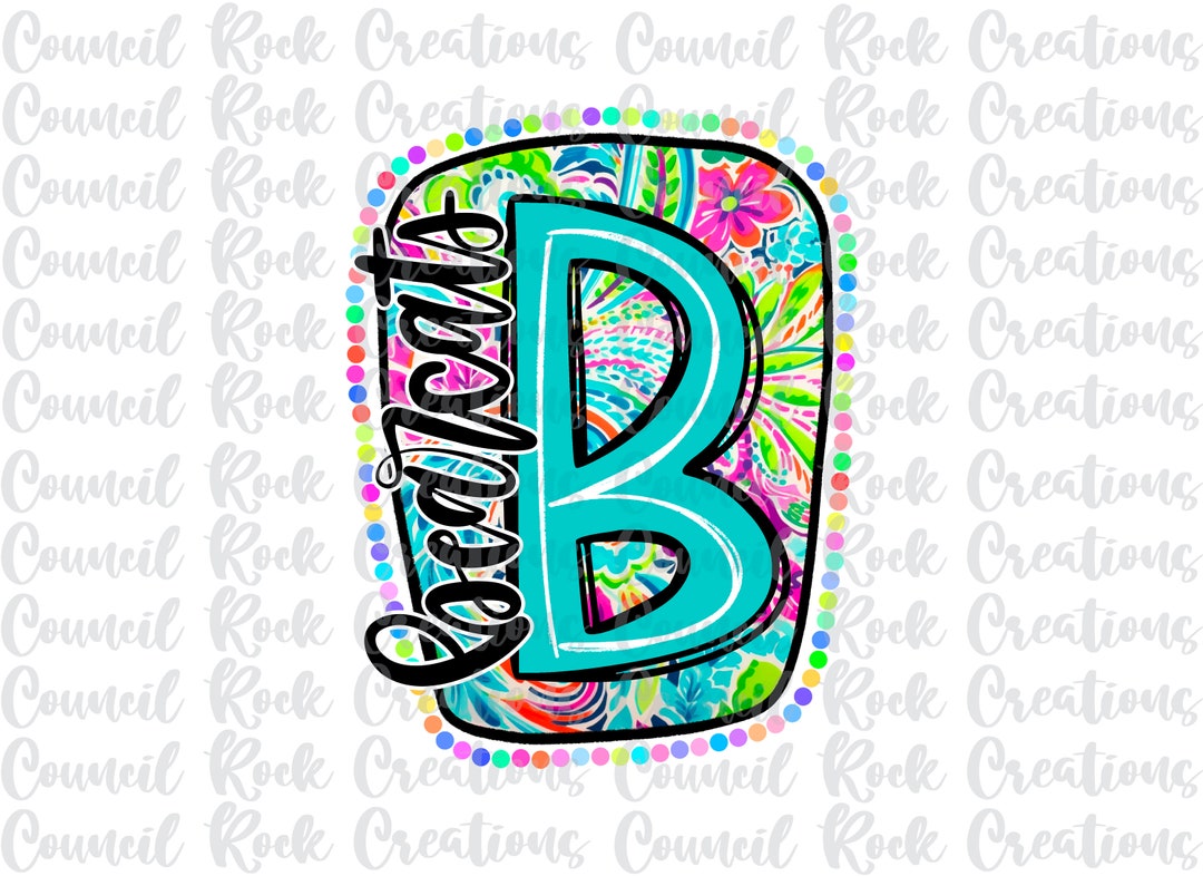 Bearcats B Scribble Letter PNG, Bright Paisley Floral Background, DTF ...