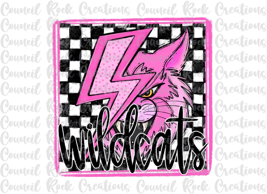 Pink Wildcats PNG, Lightning Bolt, Checkered, Mascot, Stars, School ...