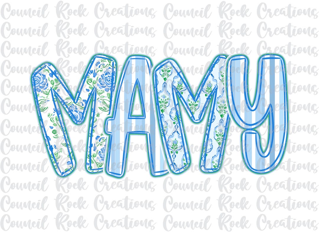 Mamy Png, Blue Floral, Stripes, Hand Lettered, Mothers Day, Digital ...