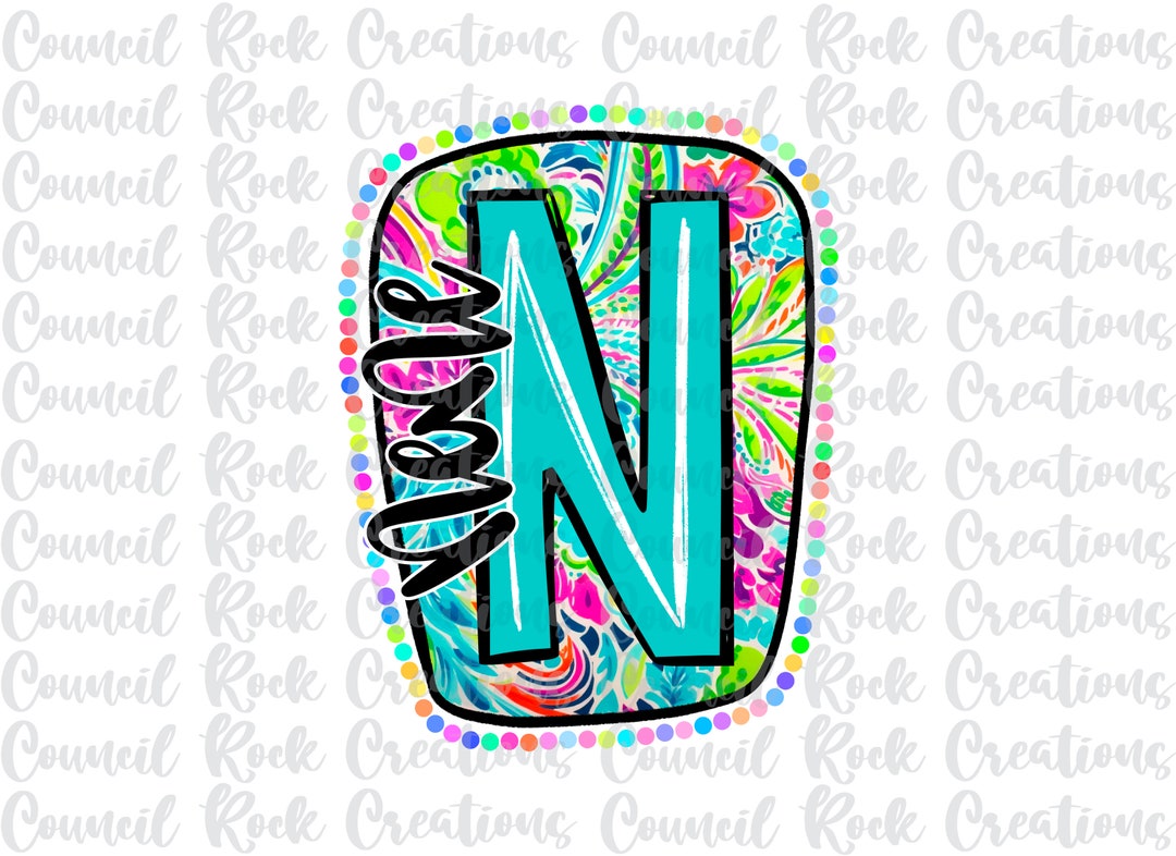N Nene Scribble Letter PNG, Bright Paisley Floral Background, DTF ...