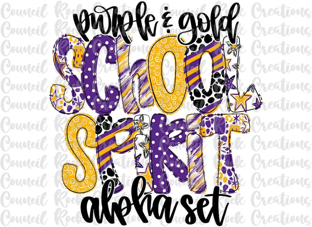 School Spirit Alpha Set PNG, Purple and Gold, Doodle Letters, Hand ...