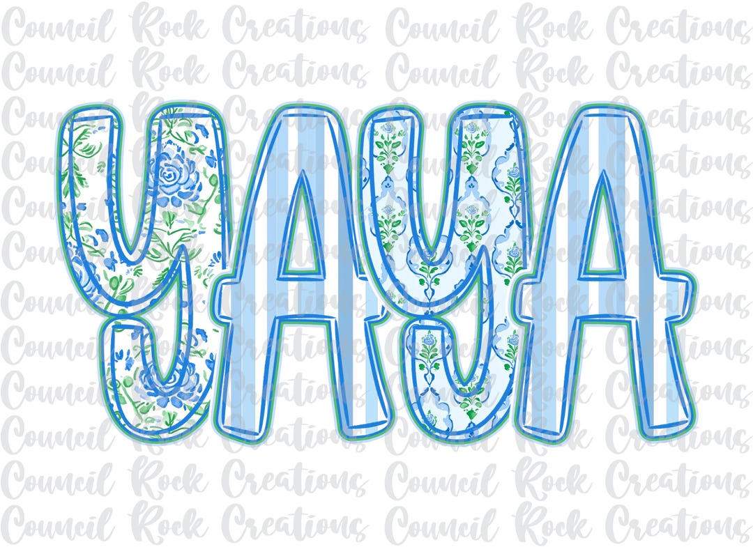 Yaya Png, Blue Floral, Stripes, Hand Lettered, Mothers Day, Digital ...
