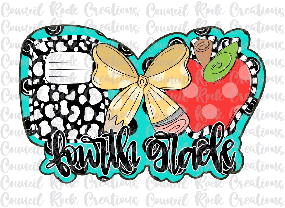 Fourth Grade, Composition Notebook, Pencil Bow, Apple. Polka Dots, Hand ...