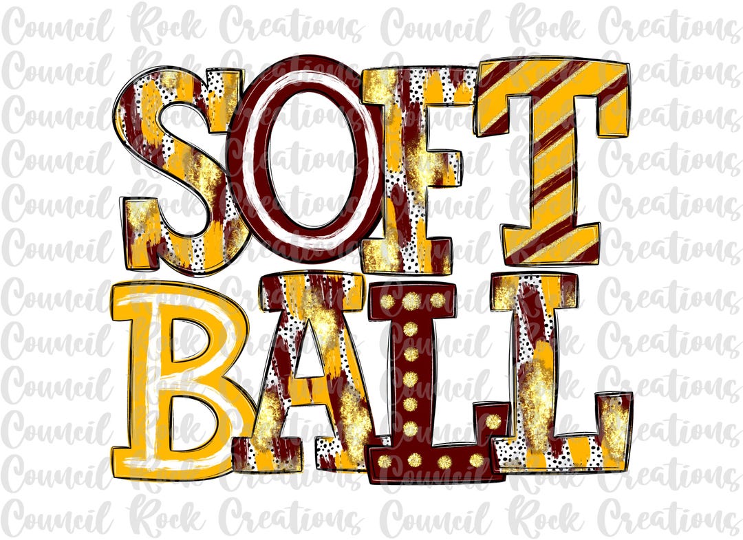 Softball PNG, Maroon Yellow Gold, Hand Lettered, School Spirit ...