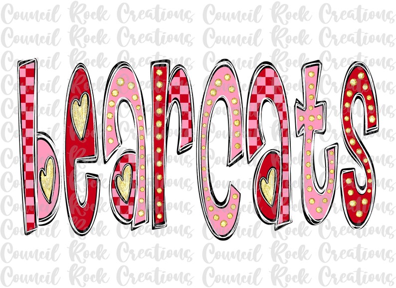 Bearcats PNG, Sketchy Valentine, Checkered, Hearts, Gold Glitter ...