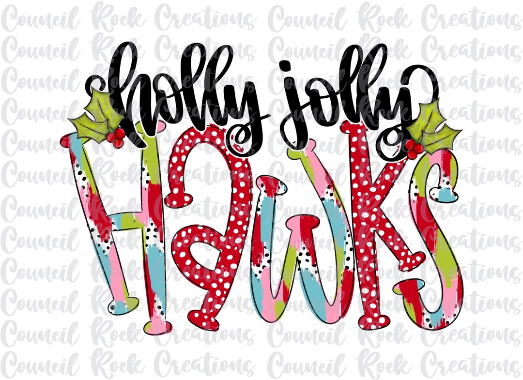 Holly Jolly Hawks PNG, Christmas, Brushstrokes, Dalmatian Dots, Hand ...