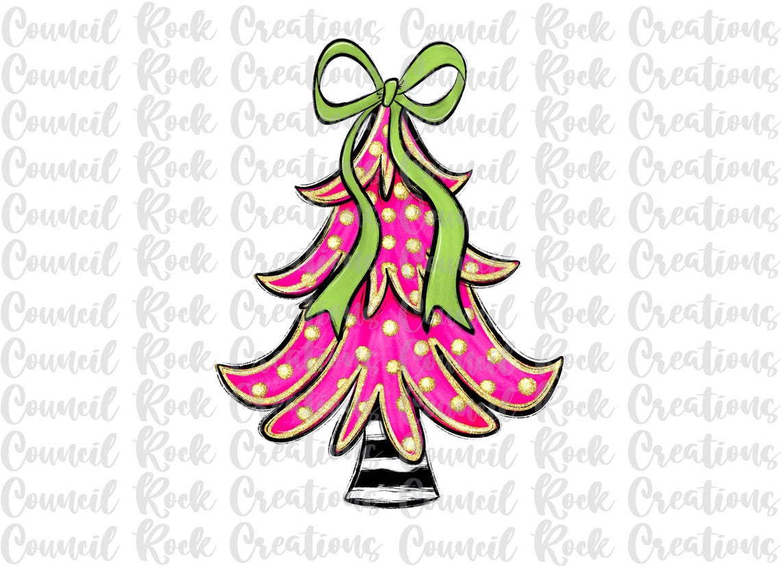 Hot Pink Christmas Tree PNG, Gold Glitter Polka Dots, Bow, Holidays ...