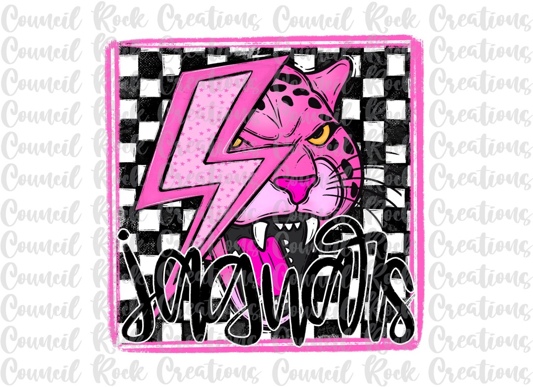 Pink Jaguars PNG, Lightning Bolt, Checkered, Mascot, Stars, School ...