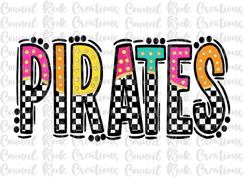 Pirates Png, Checkered, Bright Doodle Letters, Glitter Gold Dots ...