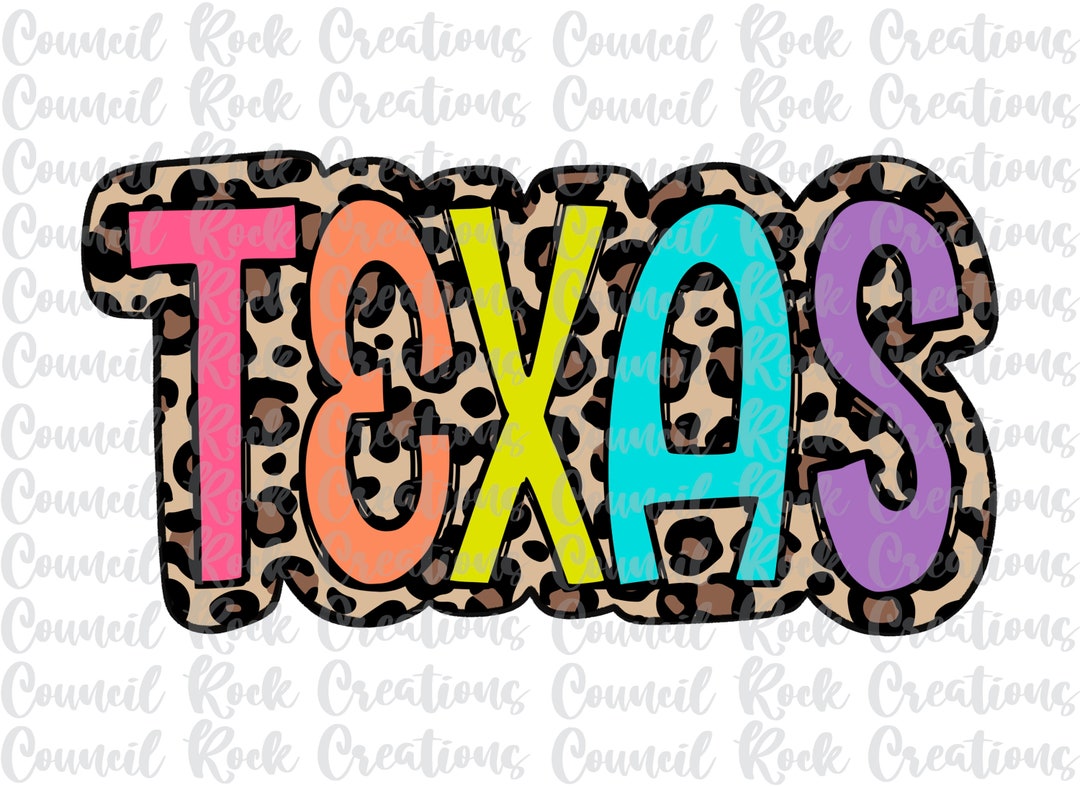 Texas PNG, Bright Doodle, Leopard, State, Digital File, Sublimation ...