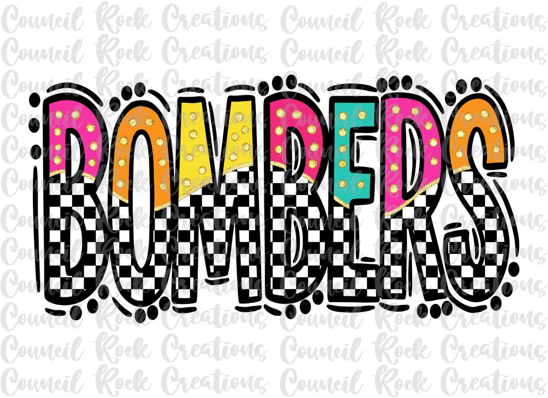 Bombers Png, Checkered, Bright Doodle Letters, Glitter Gold Dots ...