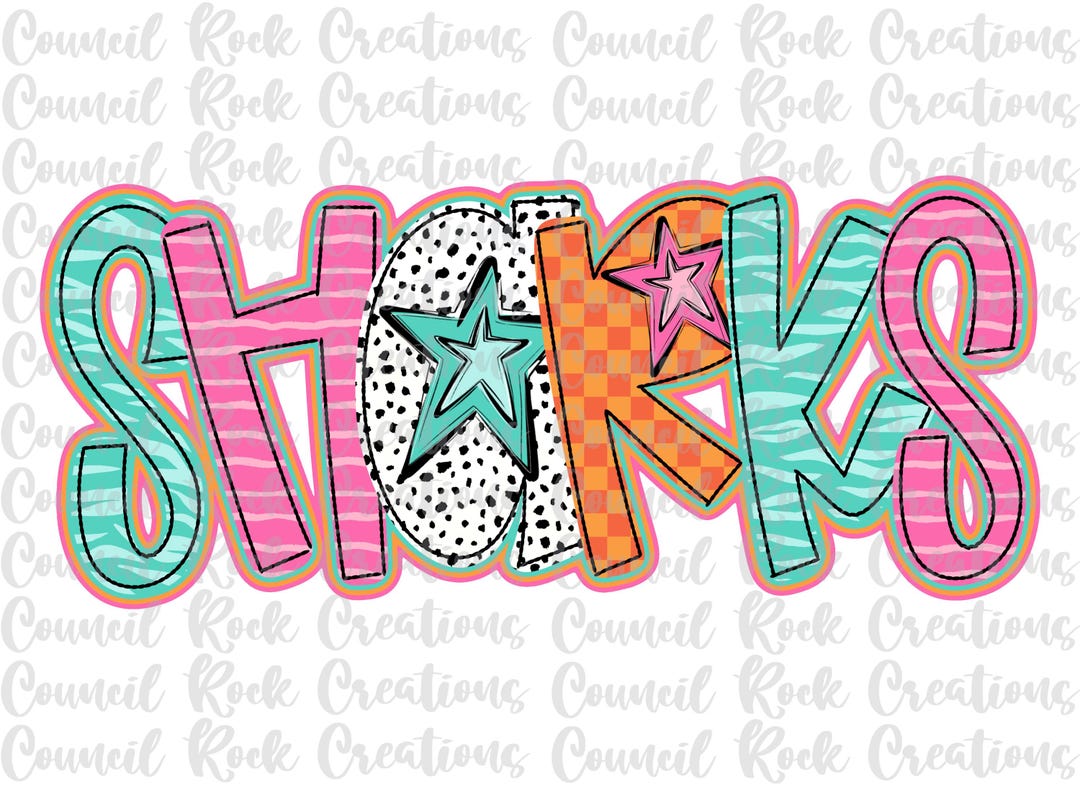 Sharks Png, Colorful, Checkered, Zebra Print, Dalmatian Dots, Hand ...