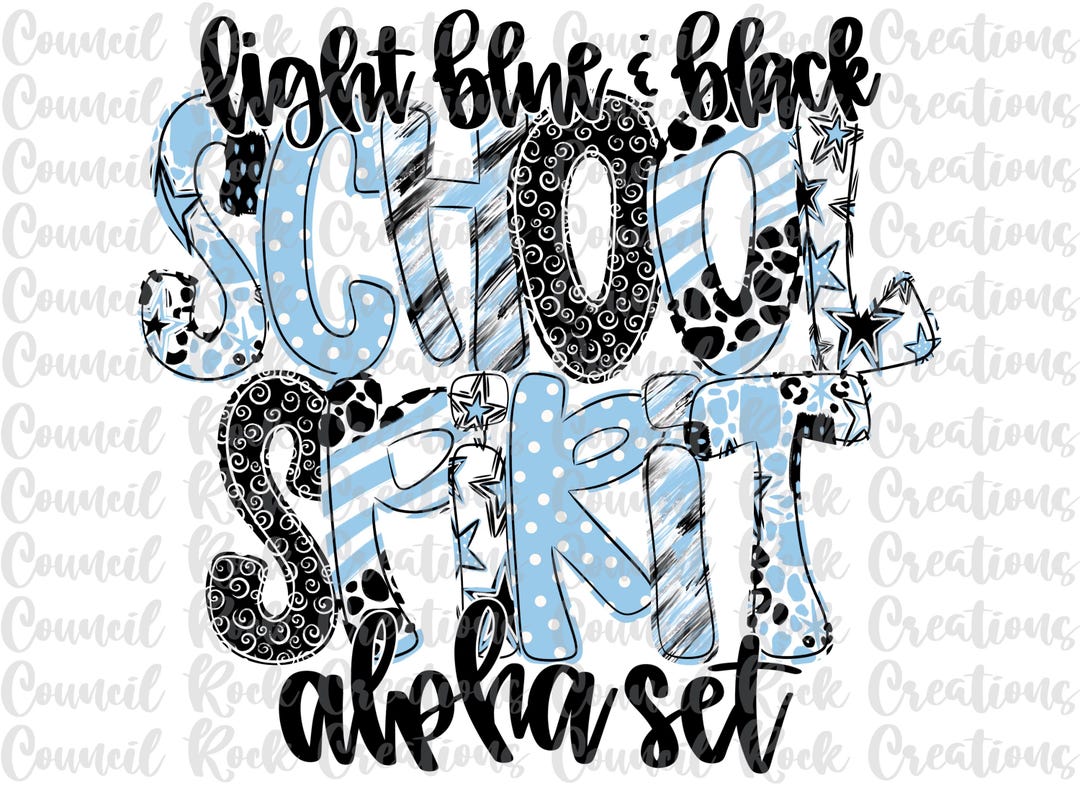 School Spirit Alpha Set PNG, Light Blue and Black, Doodle Letters, Hand ...