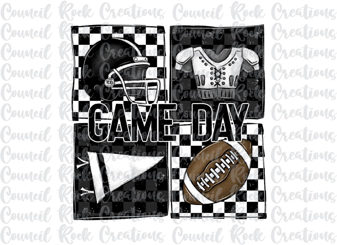 Game Day Football PNG, Checkered Boxes, Helmet, Shoulder Pads, Pennant, School Spirit, Team ...
