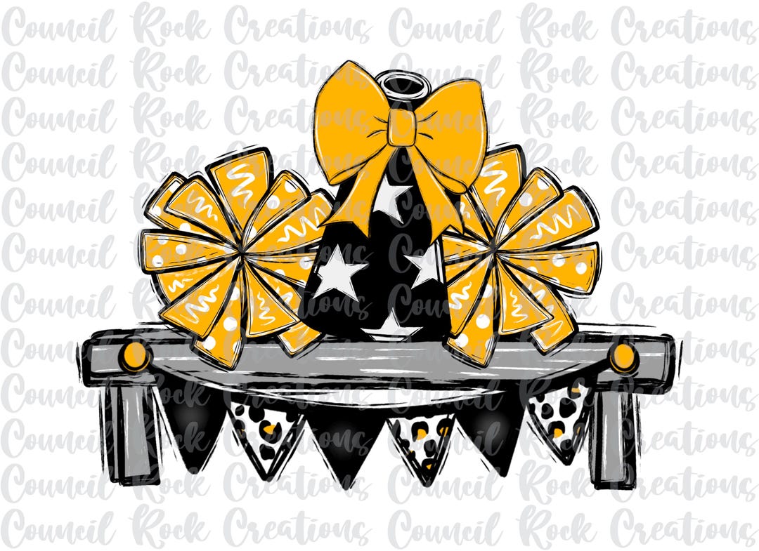 Cheer PNG, Megaphone Pom Pom on Bench, Banner, Bow, Cheetah Print ...