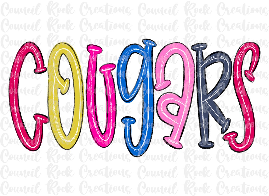 Cougars PNG, Colorful Scribble, Hand Lettered, School Spirit, Team ...