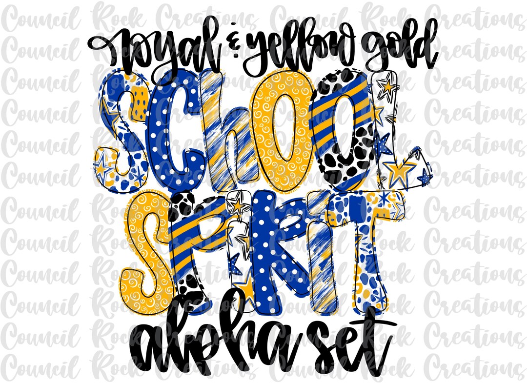 School Spirit Alpha Set PNG, Royal and Yellow Gold, Doodle Letters ...