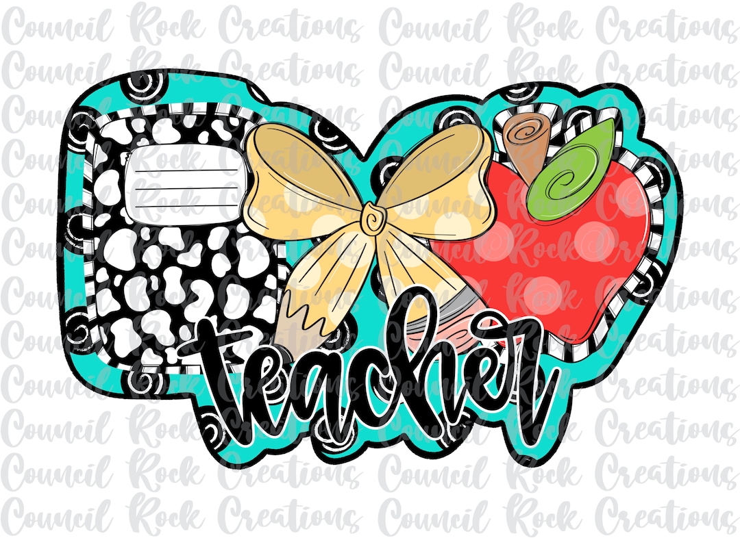 Teacher, Composition Notebook, Pencil Bow, Apple. Polka Dots, Hand ...