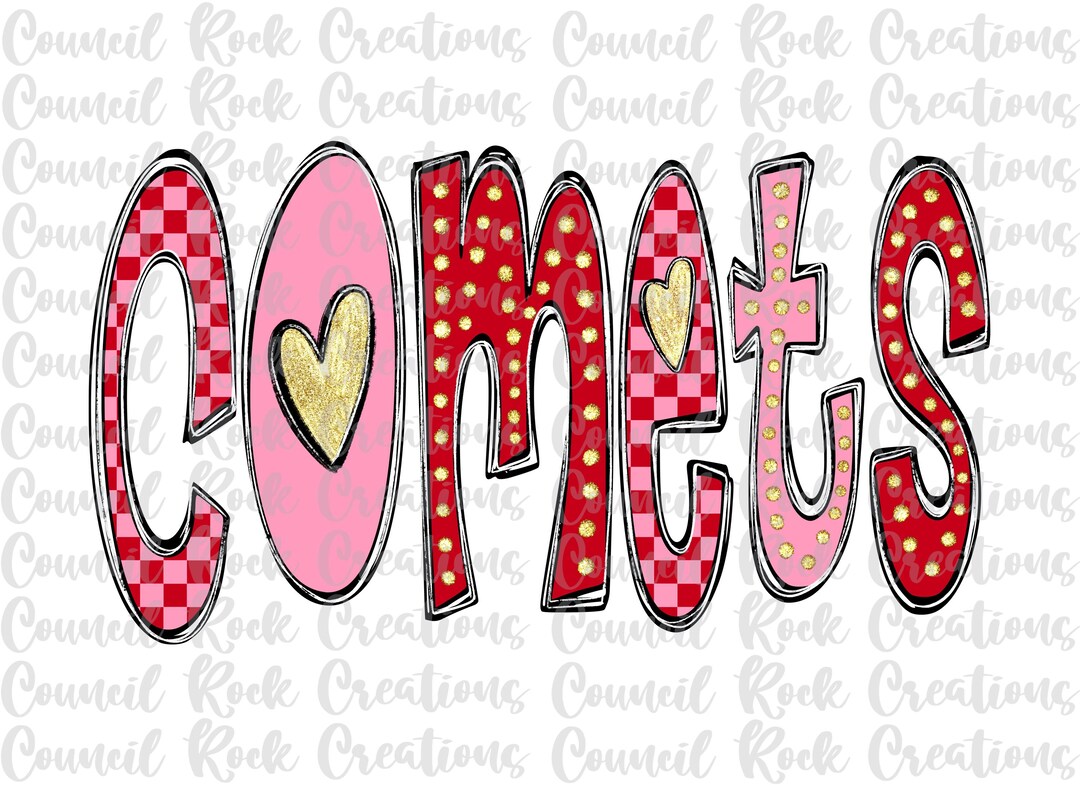 Comets PNG, Sketchy Valentine, Checkered, Hearts, Gold Glitter, School Spirit, Team Spirit ...