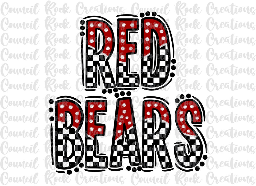 Red Bears Png, Checkered, Doodle Letters, Silver Gold Dots, Mascot ...