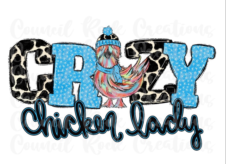 Crazy Chicken Lady PNG Doodle Letters Cowhide Print - Etsy