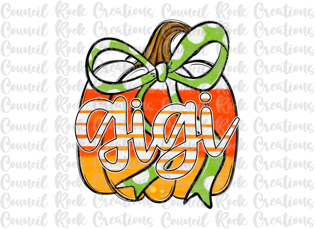 Gigi Candy Corn Pumpkin PNG, Polka Dot Bow, Thanksgiving, Fall, Hand ...