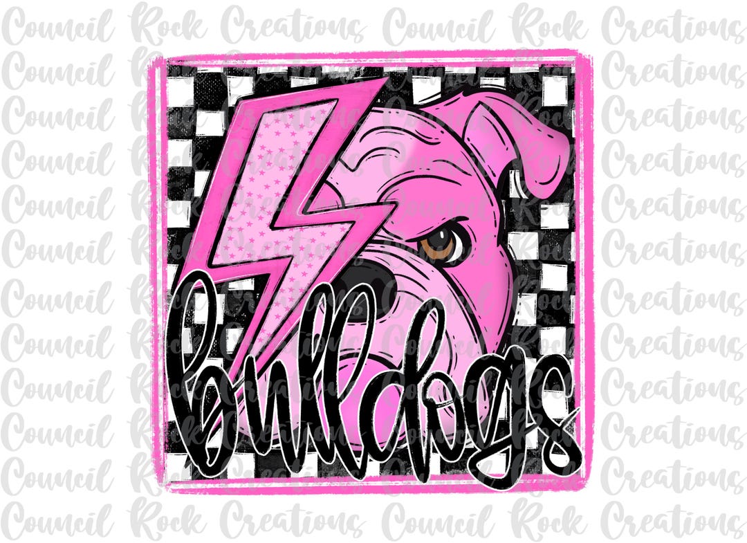 Pink Bulldogs PNG, Lightning Bolt, Checkered, Mascot, Stars, School ...
