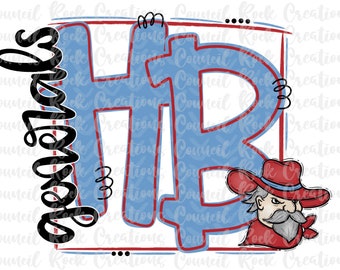 CUSTOM Generals Town Mascot School Spirit Sublimation DTF PNG Digital ...