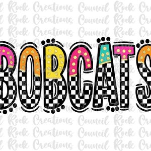 Bobcats Png, Checkered, Bright Doodle Letters, Glitter Gold Dots ...