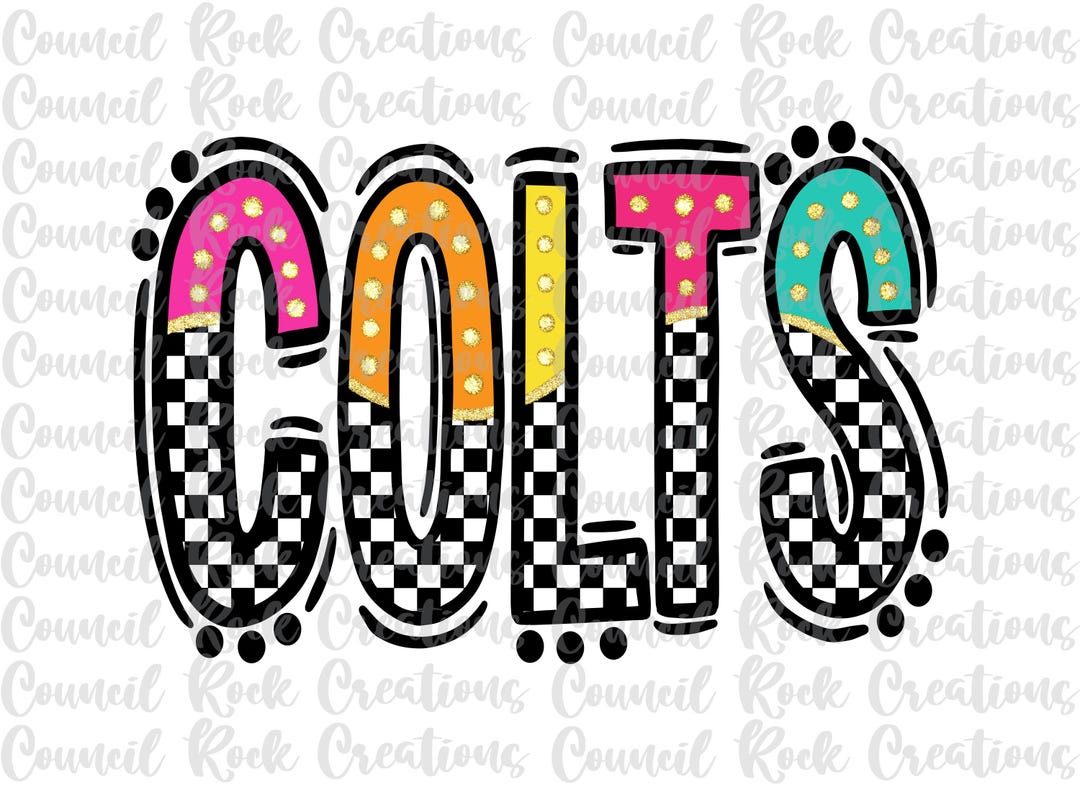 Colts Png, Checkered, Bright Doodle Letters, Glitter Gold Dots, Mascot ...