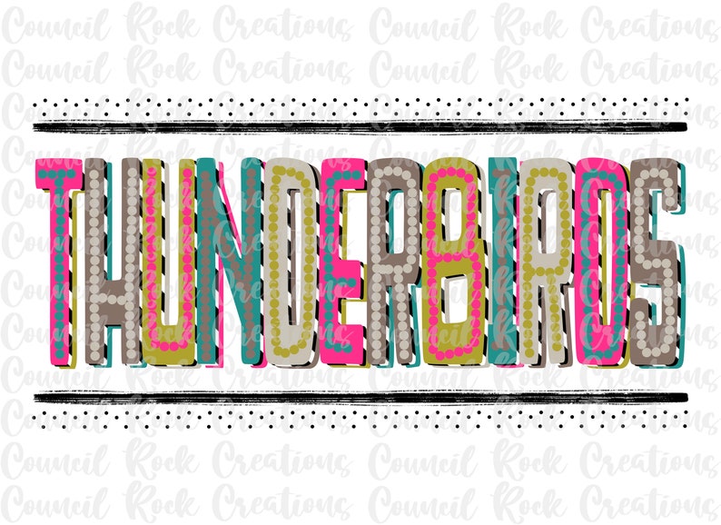 Thunderbirds PNG, Colorful Retro Dots Print, School Spirit, Team Spirit ...