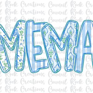 Mema Png, Blue Floral, Stripes, Hand Lettered, Mothers Day, Digital ...