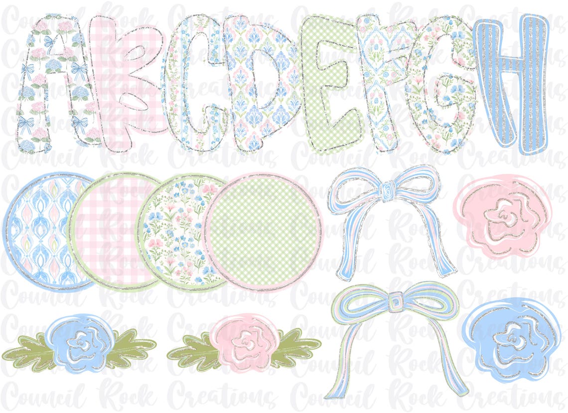 Blossoms and Bows Alpha Set PNG, 2 Bows, Doodle Letters, Hand Lettered ...