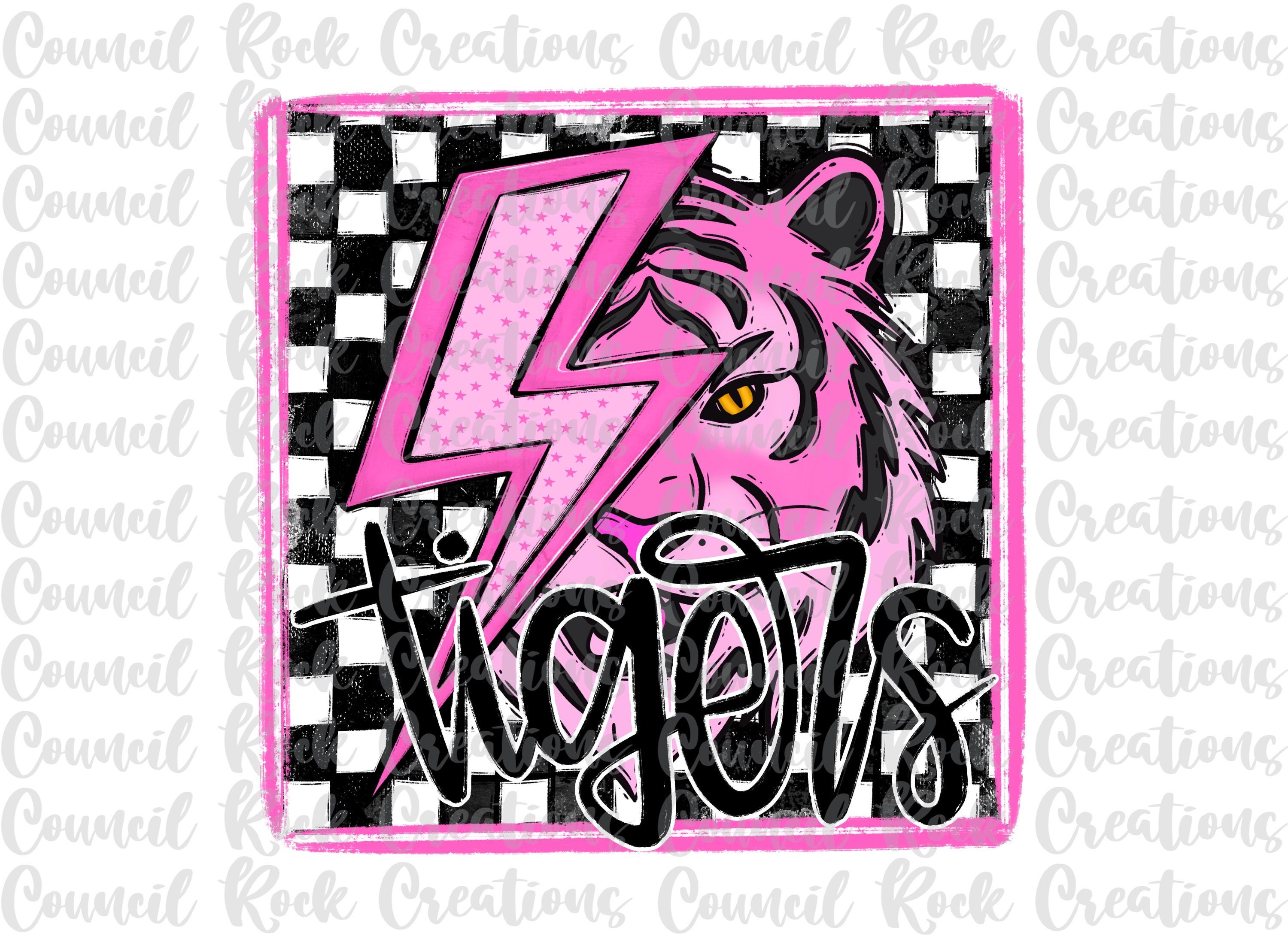 Pink Tigers PNG, Lightning Bolt, Checkered, Mascot, Stars, School ...