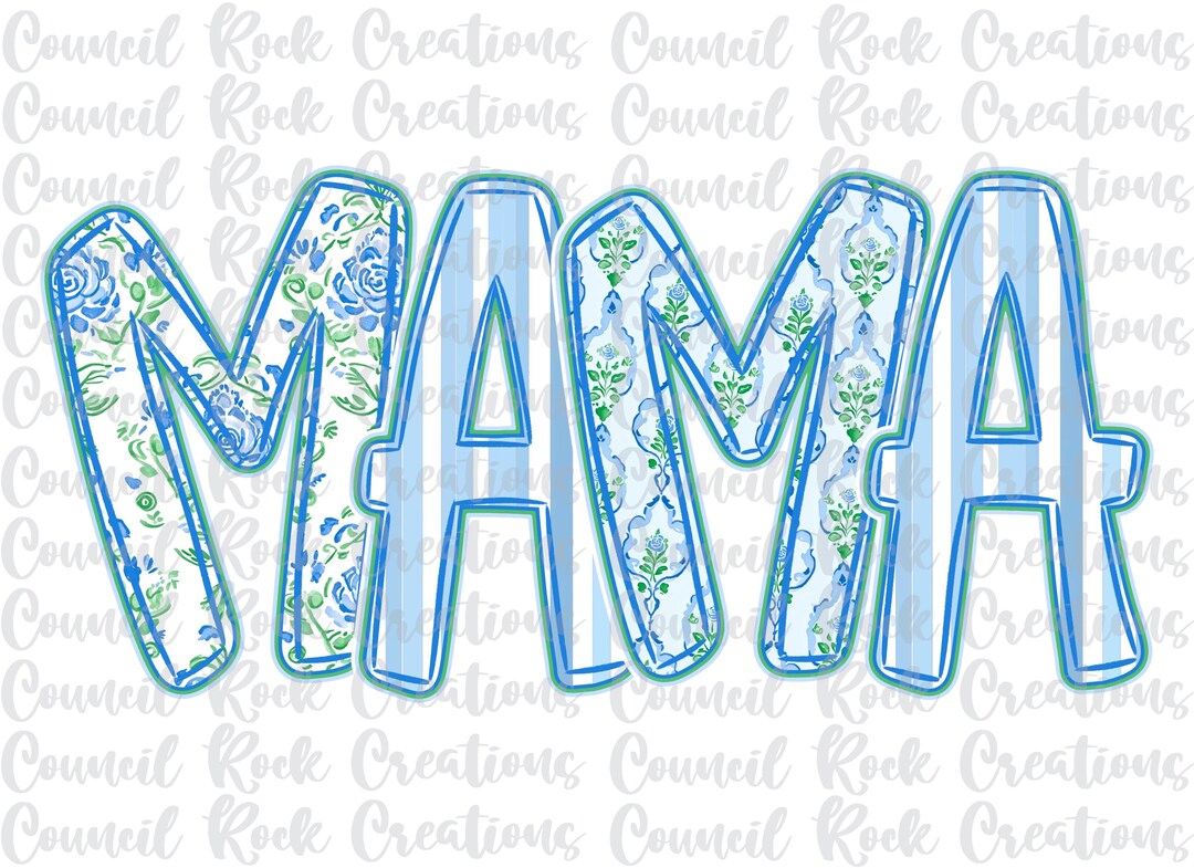 Mama Png, Blue Floral, Stripes, Hand Lettered, Mothers Day, Digital ...