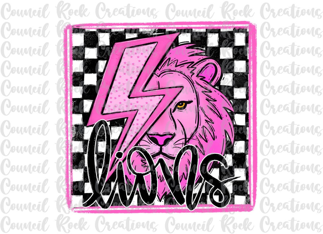 Pink Lions PNG, Lightning Bolt, Checkered, Mascot, Stars, School Spirit ...