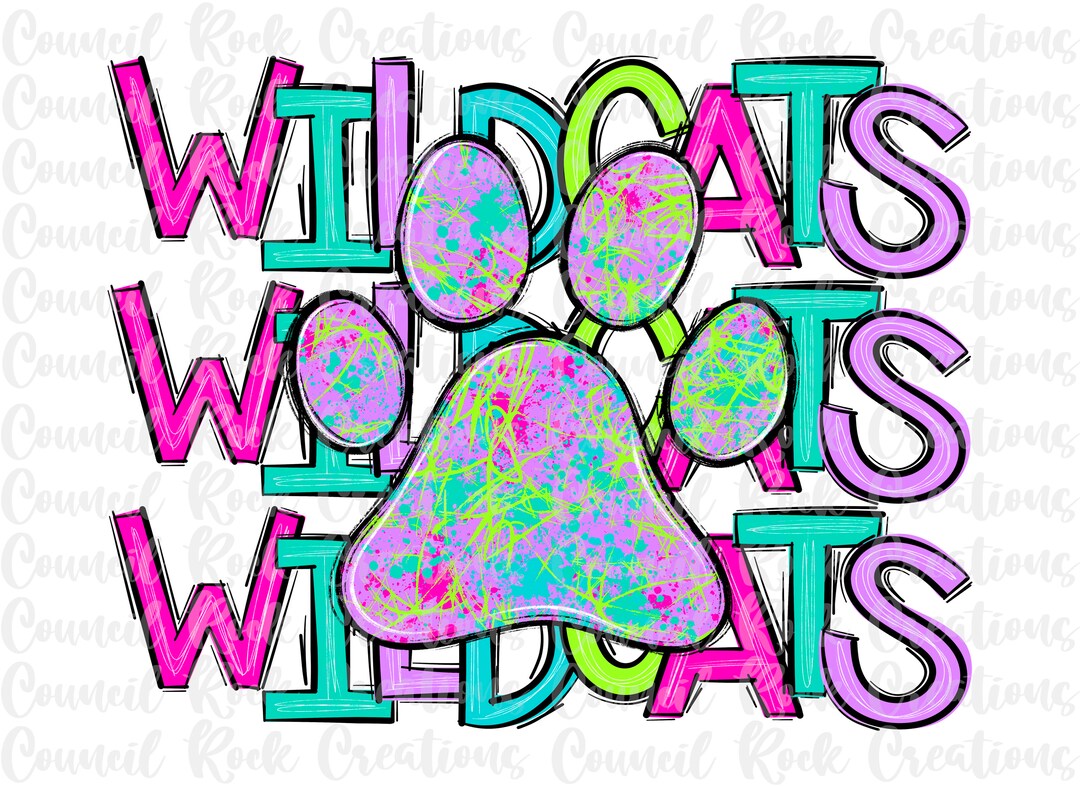 Wildcats PNG, Splatter Paw Print, Colorful, School Spirit, Team Spirit ...