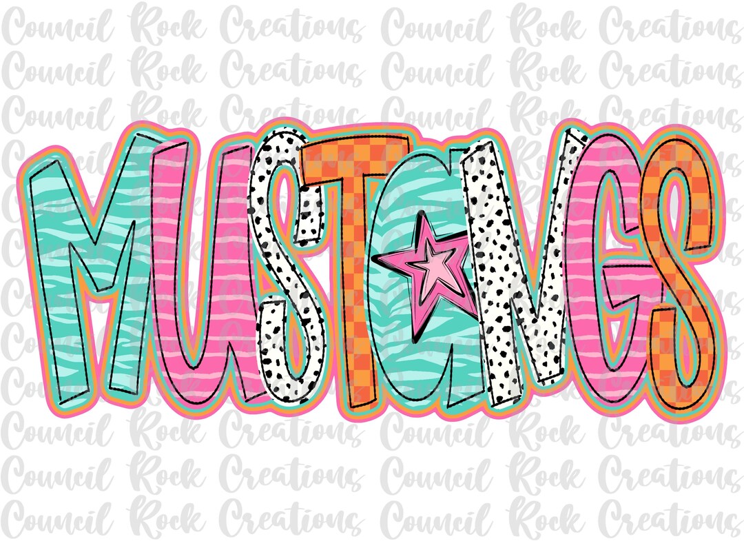 Mustangs Png, Colorful, Checkered, Zebra Print, Dalmatian Dots, Hand ...