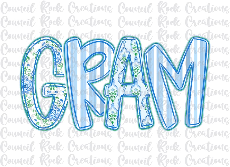 Gram Png, Blue Floral, Stripes, Hand Lettered, Mothers Day, Digital ...