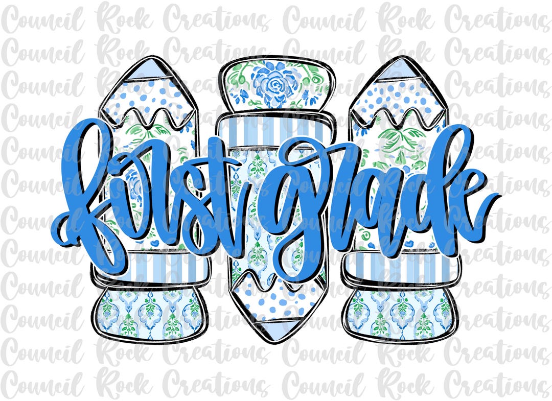 First Grade Pencils PNG, Blue Flowers, Blue Hand Lettered, School ...